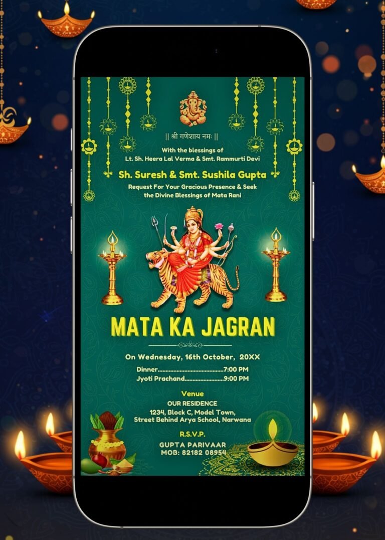 Mata Ka Jagran / Chowki Invitation Card – Canva Template J256612 - Green Fx