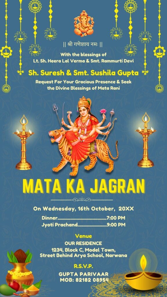 Mata Ka Jagran / Chowki Invitation Card – Canva Template J256612 - Green Fx